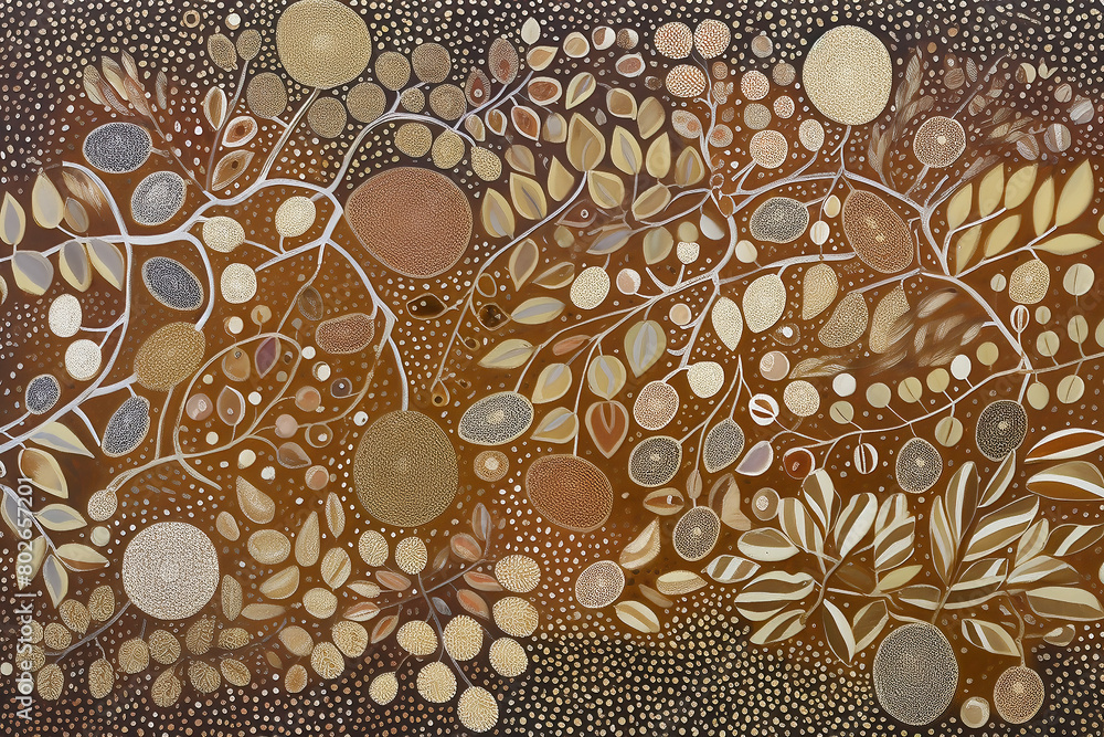 Australian Aboriginal dot painting style art dreamtime story of bush ...