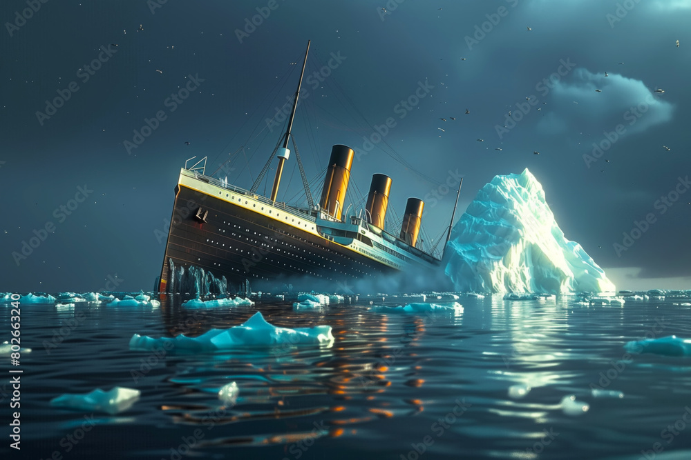Titanic wreck as a result of a collision with an iceberg in the ...