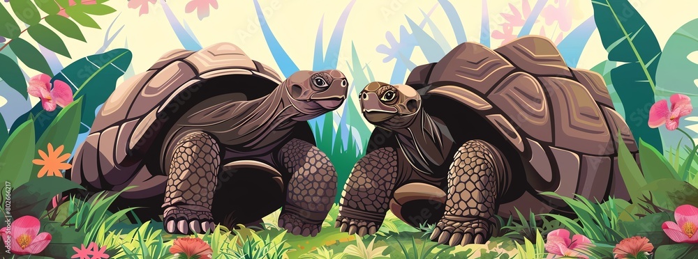 Couple of Aldabra giant tortoises endemic species one of the largest ...