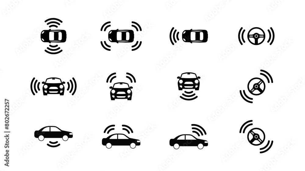Set of Autonomous Car and Autopilot Icons. Driverless Robotic Vehicles ...