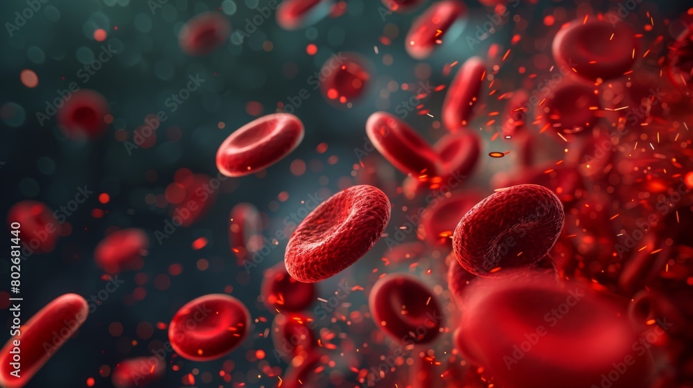 3D rendering image showing the functions of red blood cells, including ...