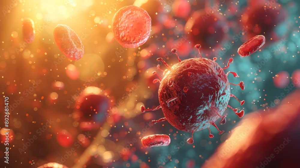 3D rendering image showing the functions of red blood cells, including ...