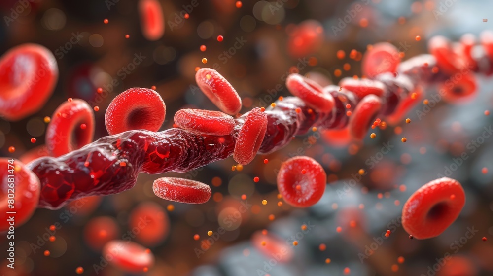 3D rendering image showing the functions of red blood cells, including ...