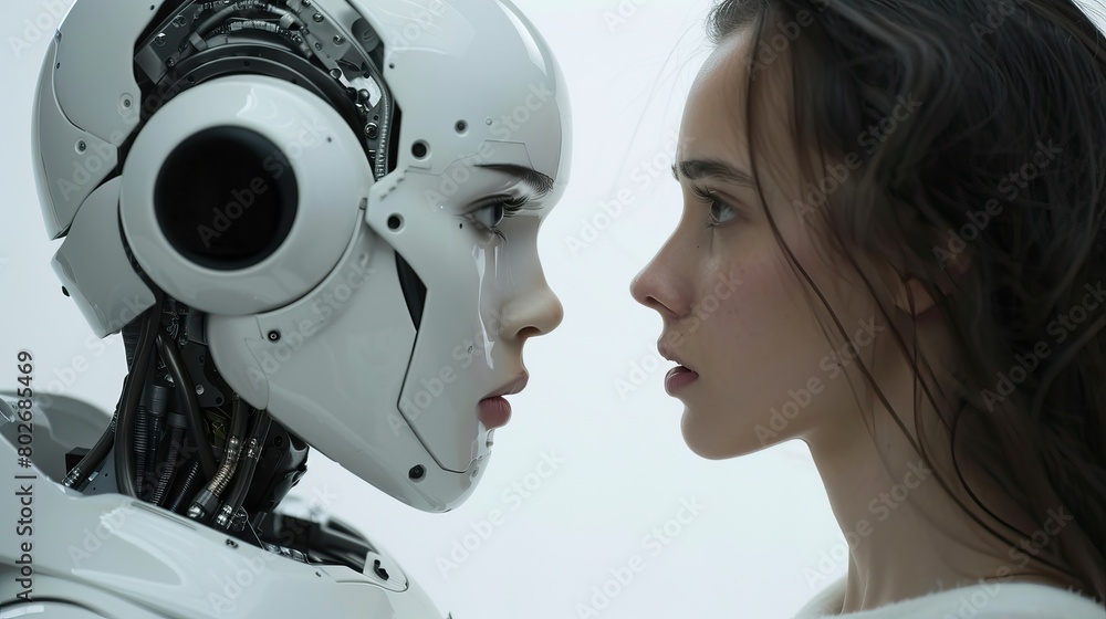 AI vs human concept on isolated background robot humanity artificial ...