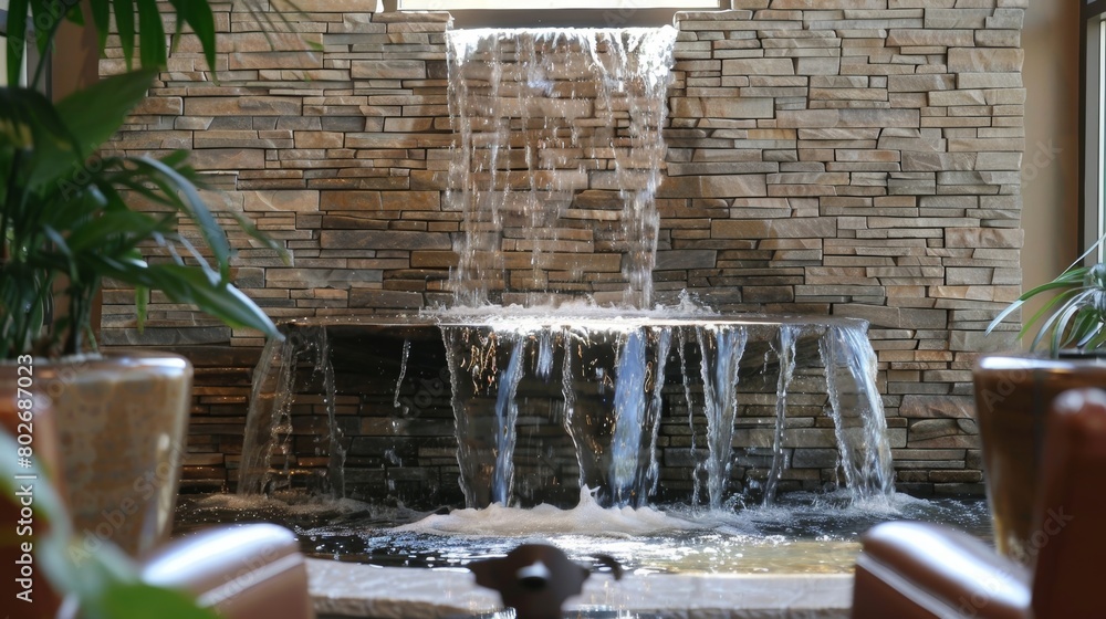 Water features such as a small indoor fountain or a wallmounted ...