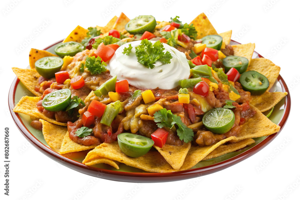 Isolated Plate of Nachos: A plate of loaded nachos isolated on a ...