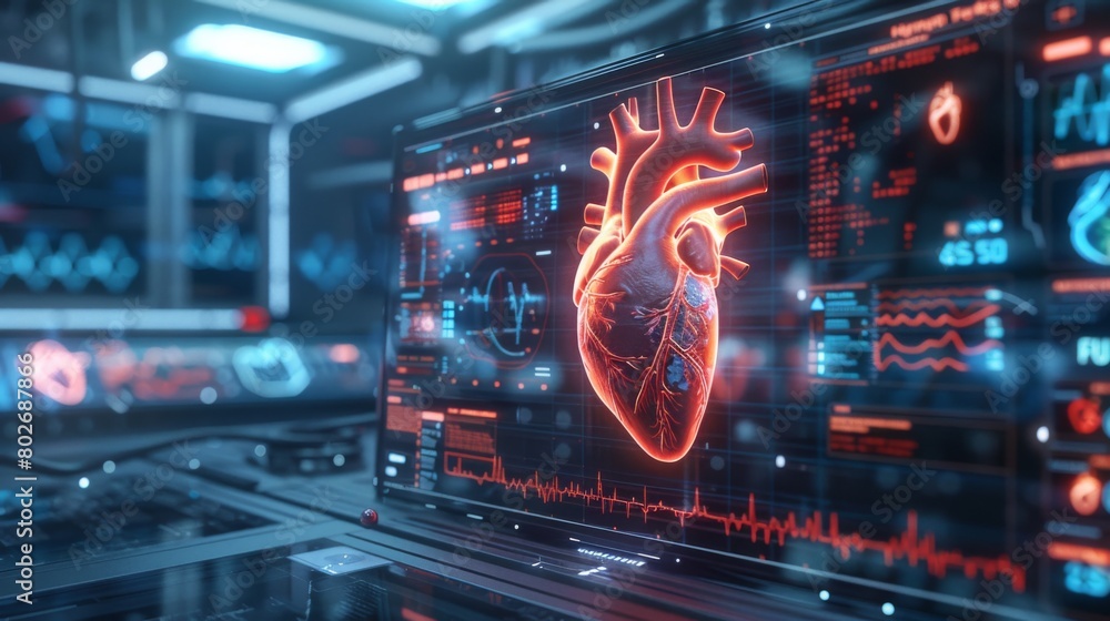 3D rendering image showing modern technologies for monitoring heart ...