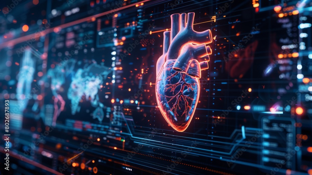 3D rendering image showing modern technologies for monitoring heart ...