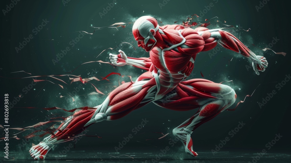 3D rendering image illustrating the coordinated action of muscles and ...