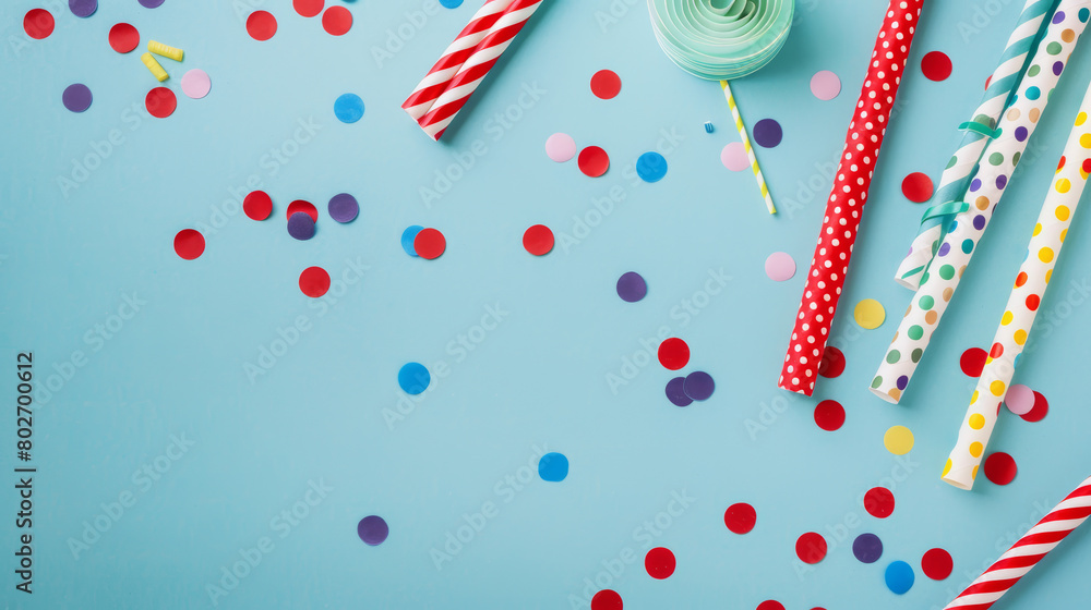 Colorful birthday party background with confetti and decorations Stock ...