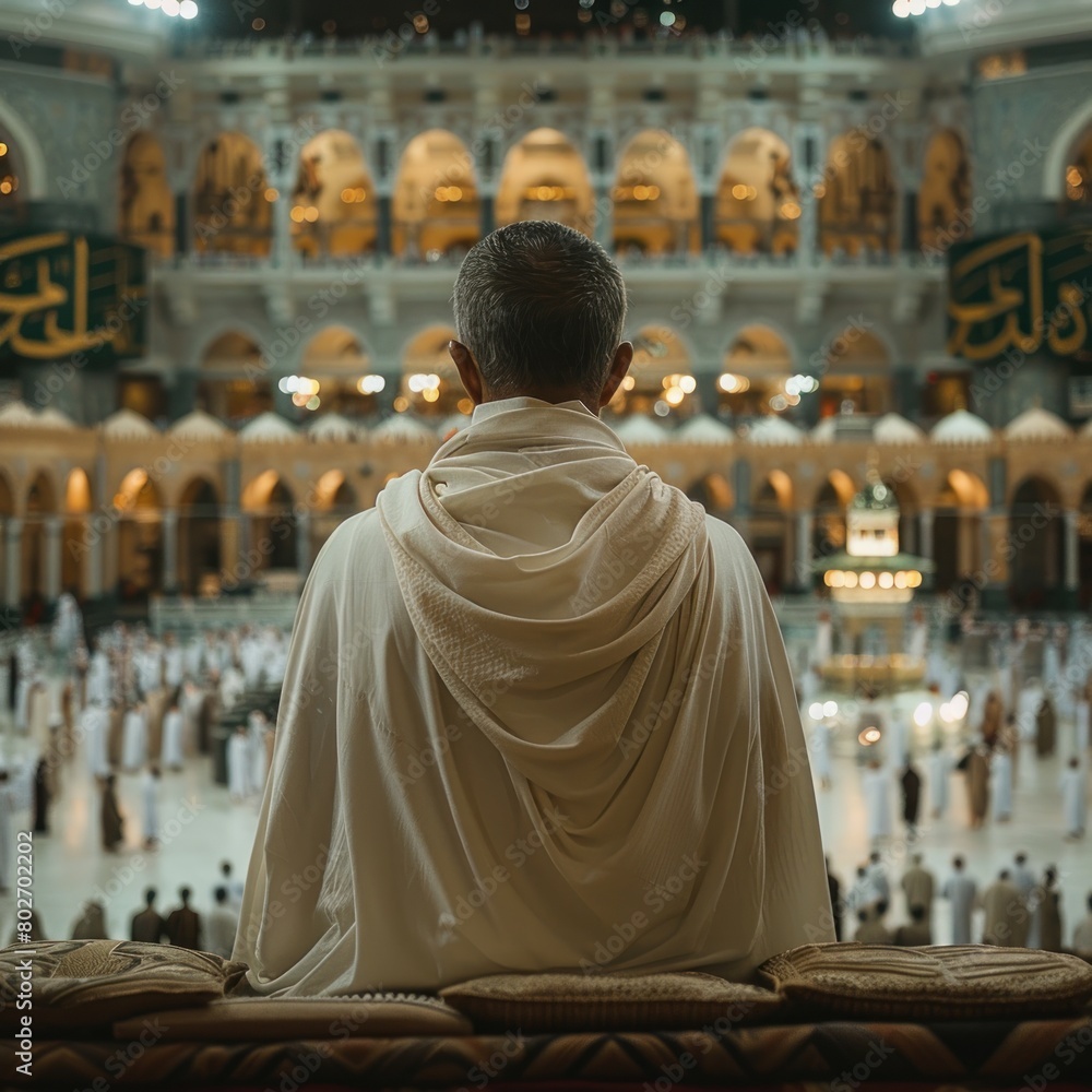 Islamic men wearing ihram perform the Hajj and Umrah in Mecca, Medina ...
