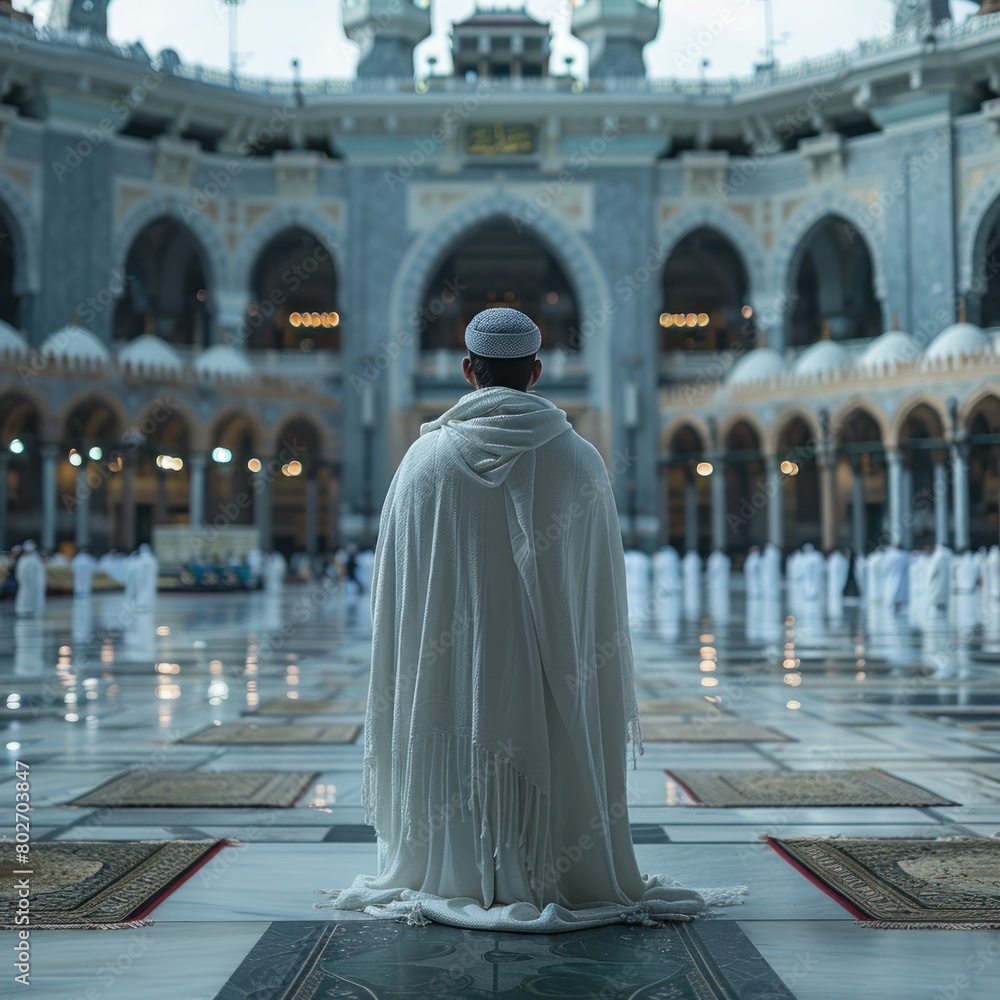 Islamic men wearing ihram perform the Hajj and Umrah in Mecca, Medina ...