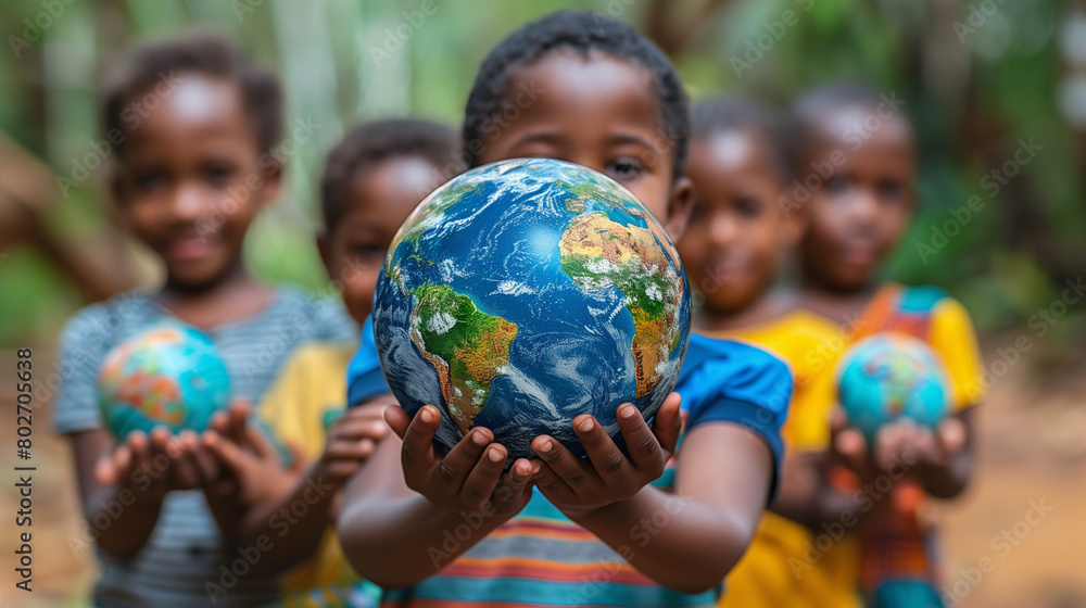 International day of peace concept with African Children holding earth ...
