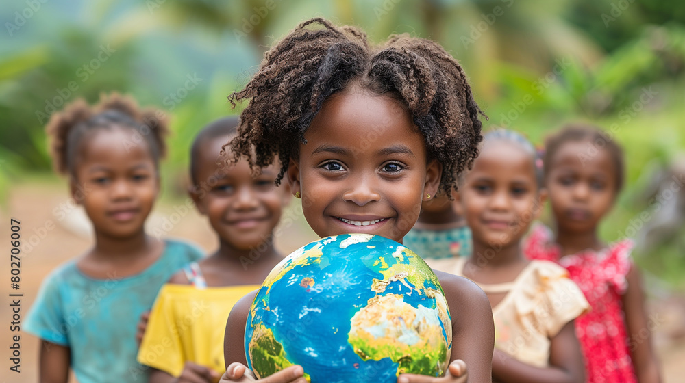International day of peace concept with African Children holding earth ...