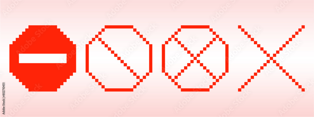 set of pixel art Empty NO symbol, prohibition or forbidden sign ...