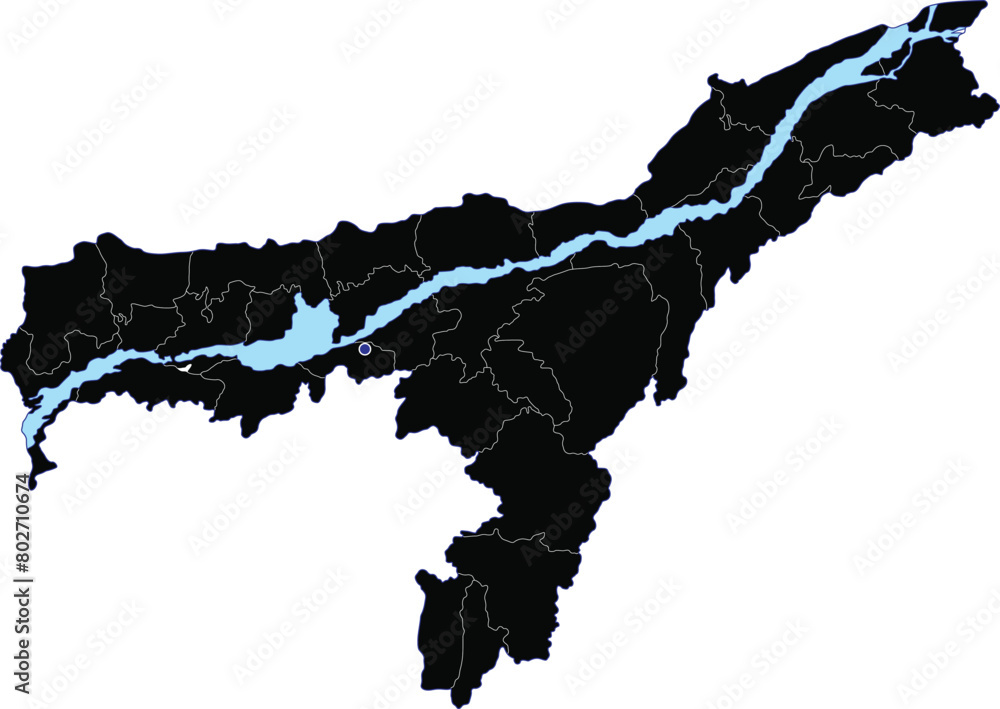 Assam black Silhouette map vector illustration on white background ...
