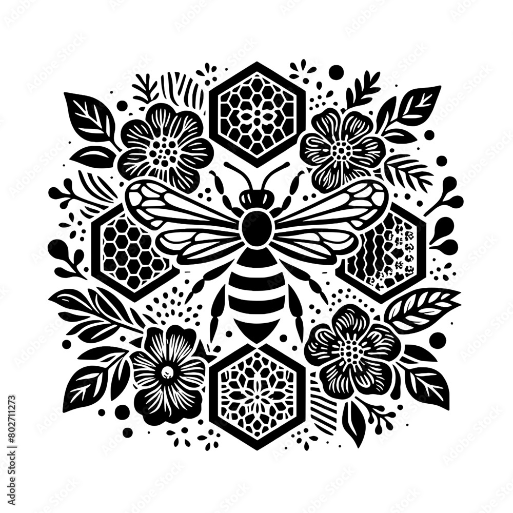 Floral honey comb svg, Honeycomb with flower svg, honey bee svg, floral ...