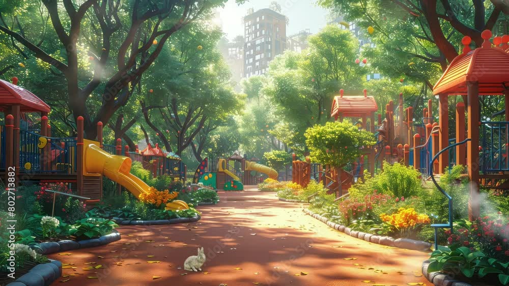 Animation children playground park with slides and swings. seamless 4k ...