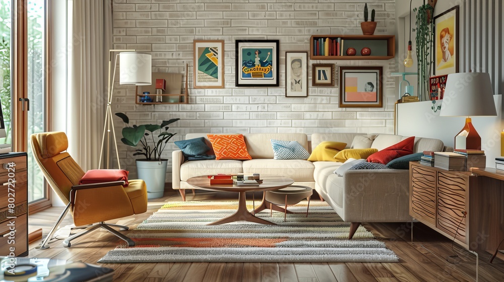 Youthful living room combining elements from the 70s, with vintage ...