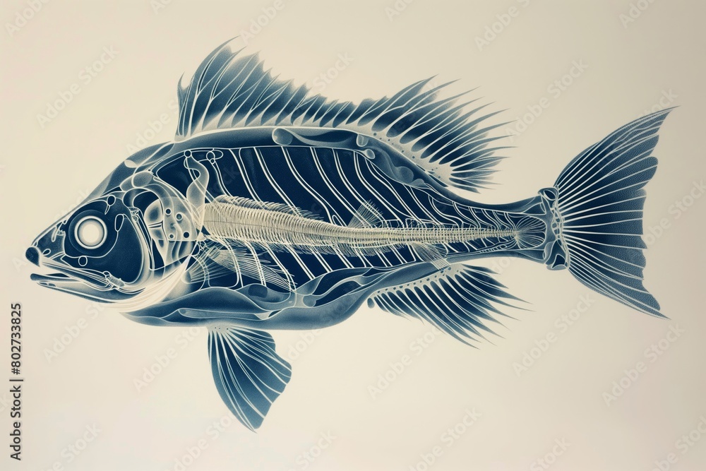 stencil of the body structure of a fish cross section Stock ...