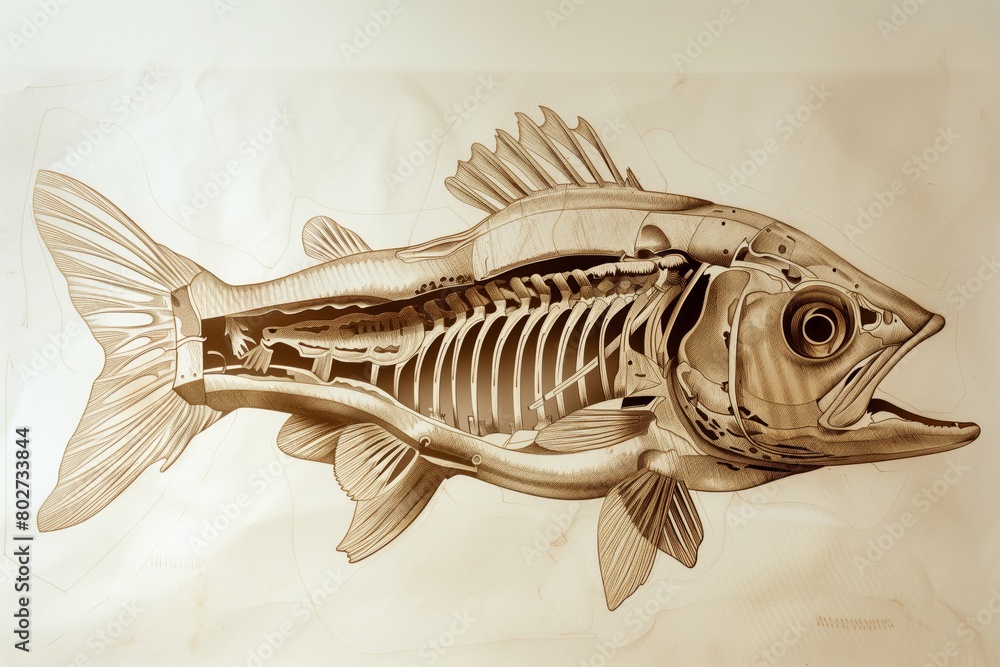 stencil of the body structure of a fish cross section Stock ...