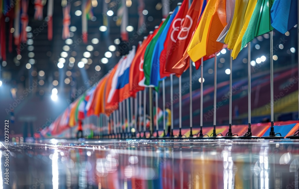 National flags of various countries in Olympic competition venues ...