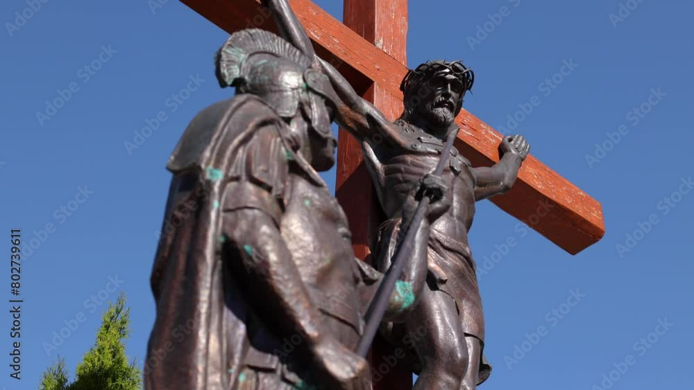 Crucifixion of Jesus Christ against the background of the blue sky. Way ...