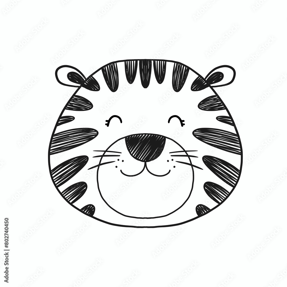 Beautiful hand drawn stock illustration with cute smiling tiger face ...