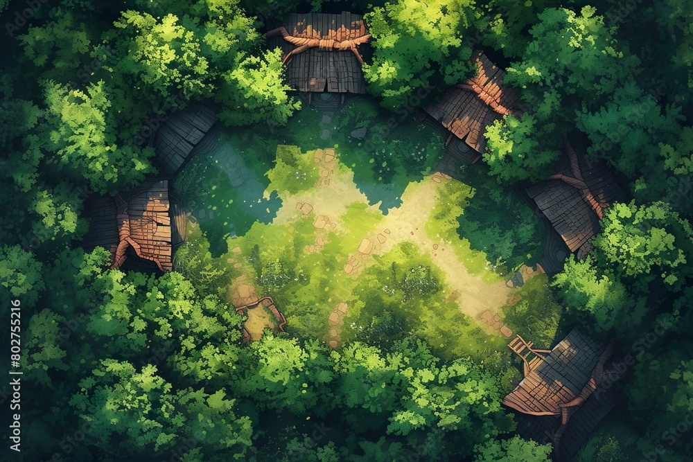 DnD Battlemap fantasy, elves, camp, battle, map, style ilustração do ...