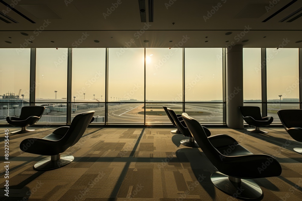 Discover the serene beauty of an empty airport observation deck, where ...