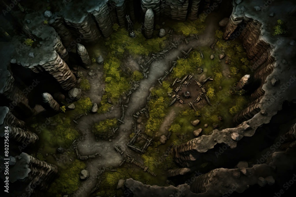 DnD Battlemap Goblin Cave: A dark, dank cavern with a bridge. Stock ...