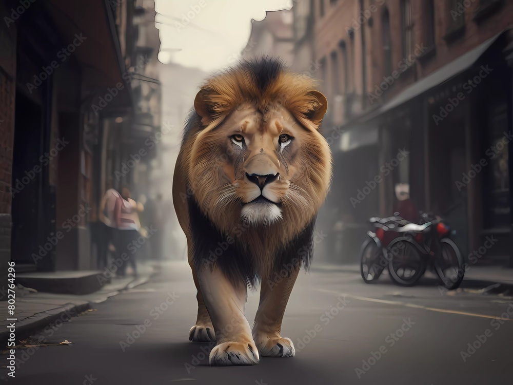 lion in street | lion on city street | lion walking down street | lion ...
