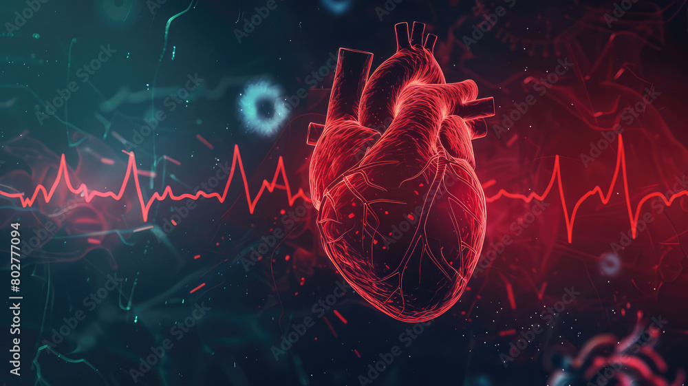 Human heart with cardio pulse line chromosome and Flowing red blood ...