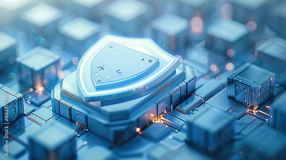 A white and blue background with an isometric illustration of a ...