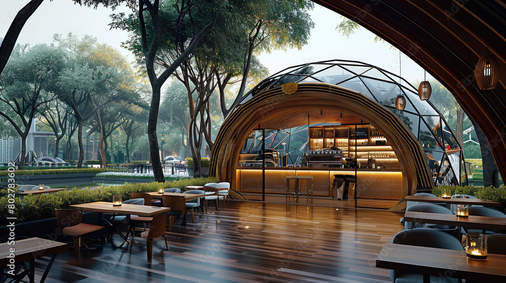 The coffee shop is a semi-circular dome and the structure is made from ...