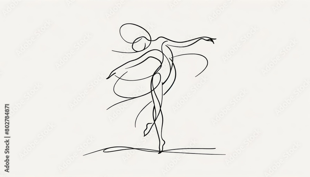 A minimalist line drawing of a figure in a dancing pose, capturing the ...