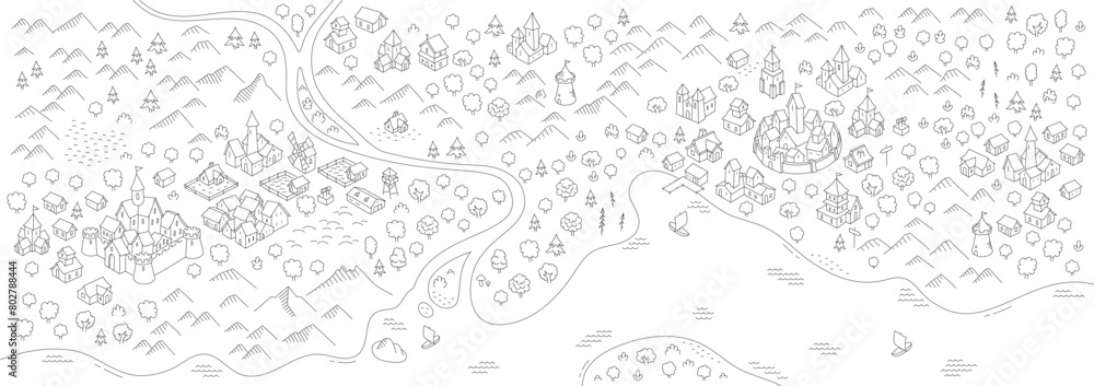 Medieval map with lake and river horizontal slider banner format ...