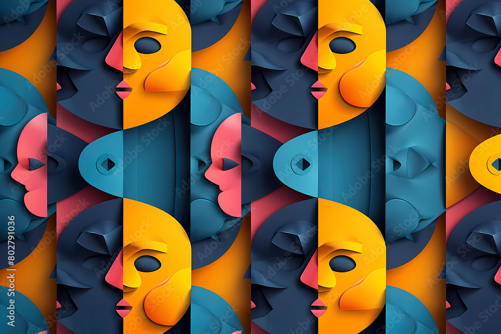 Surreal illustration where colorful human faces intertwine with ...