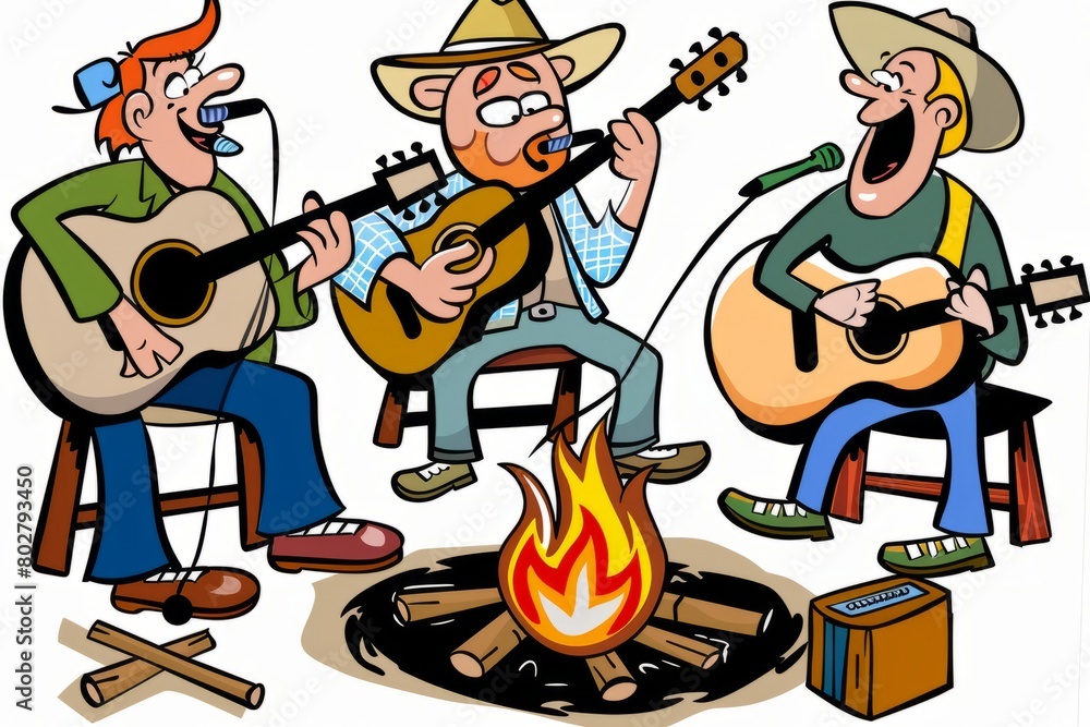 Cartoon cute doodles of a country band performing at a barn dance, with ...