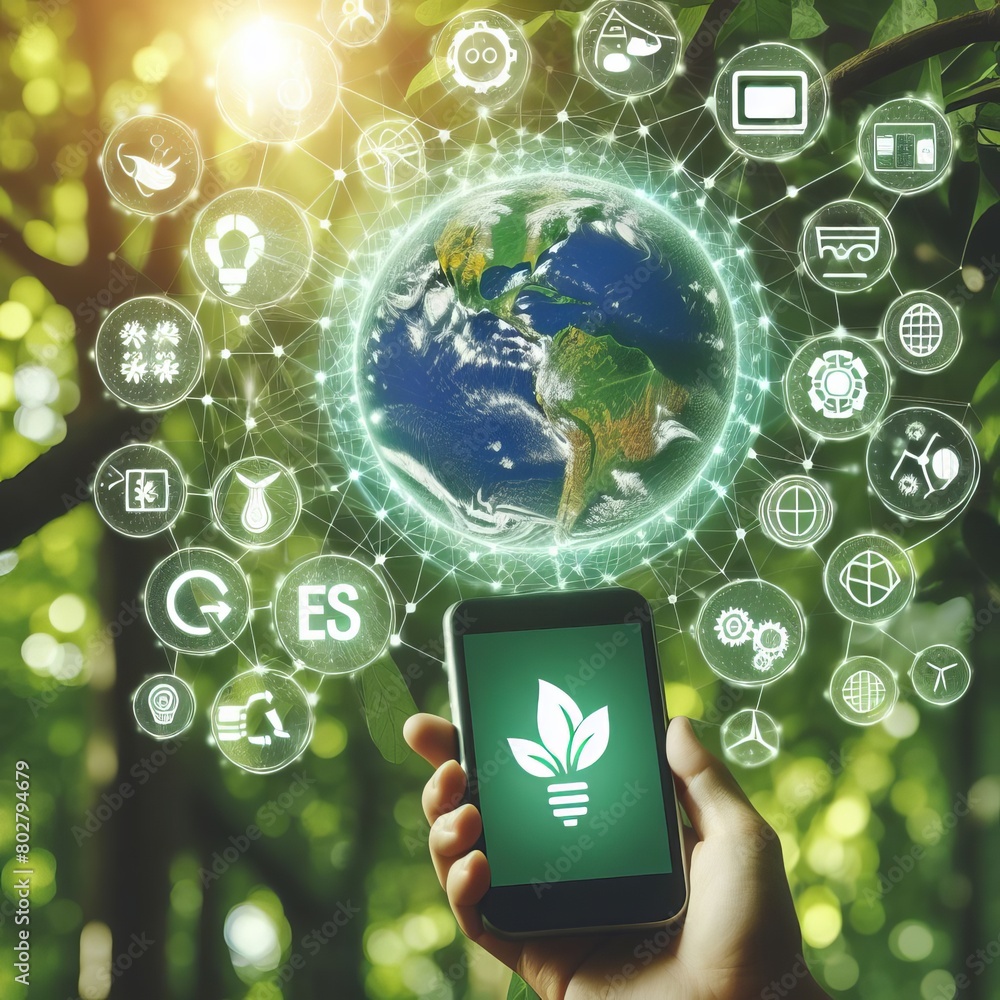 Global symbol eco Sustainable business on network connection on green ...