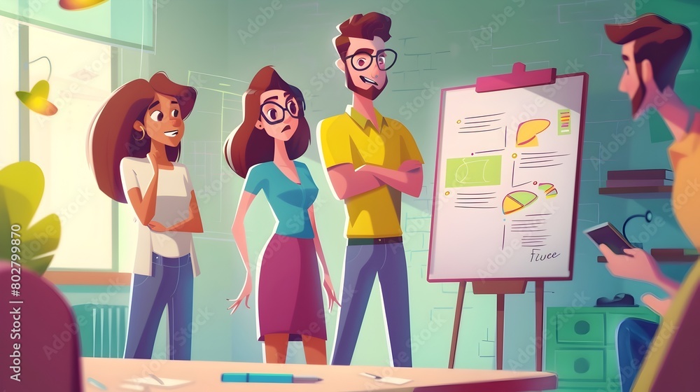 Colorful Digital of a Team Collaborating around a Whiteboard with ...