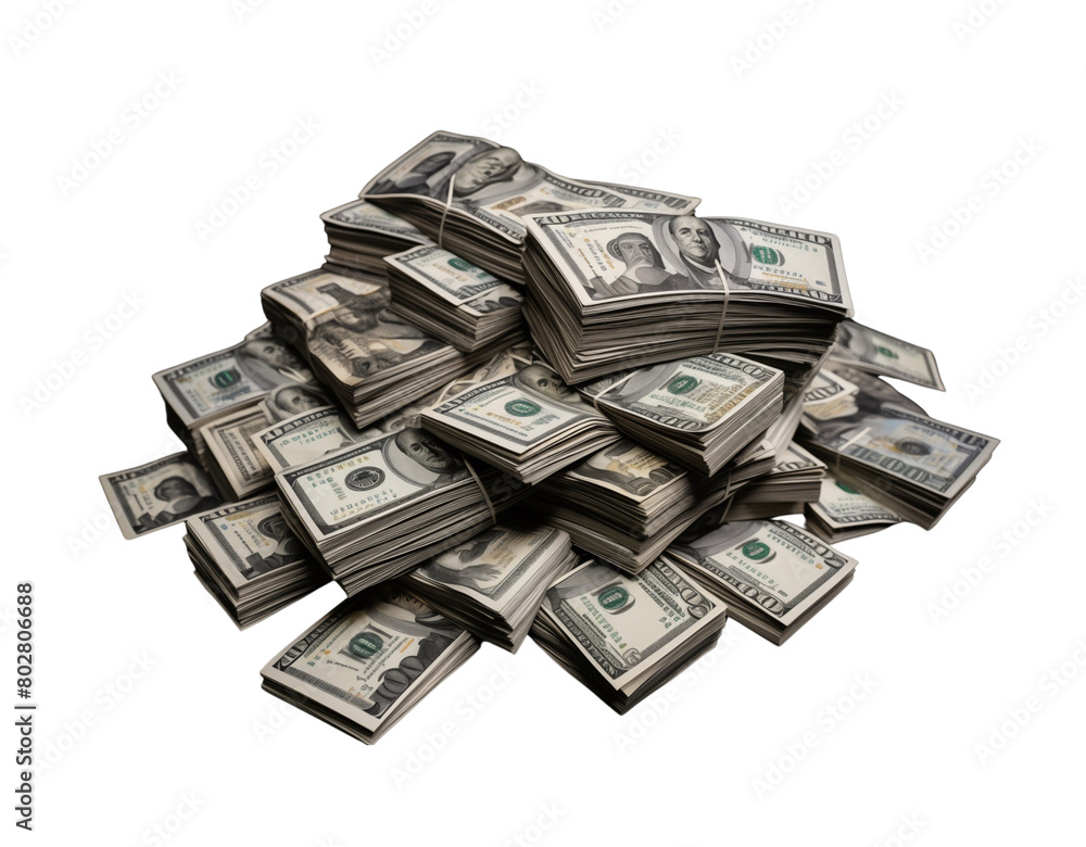 Stack of US dollar bills combined into one, isolated on transparent ...