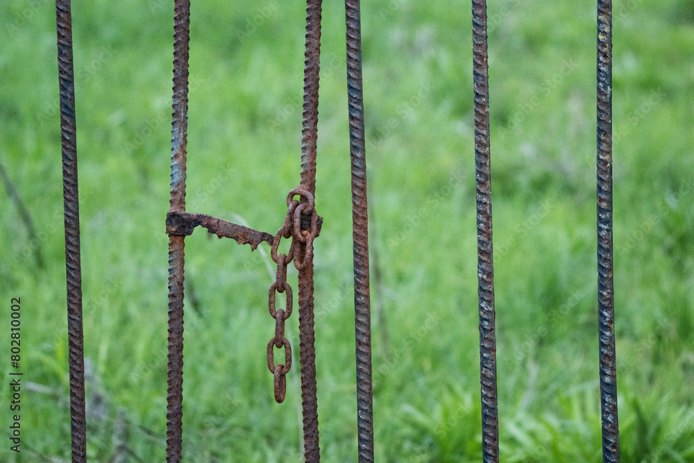 detailof an iron gate and fence with fixings and hooks Stock Photo ...