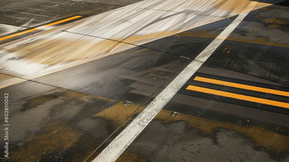 Airport runway inspection, close-up, detailed surface textures, clear ...