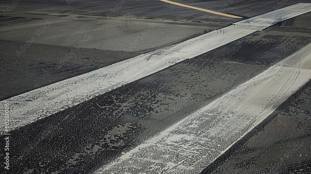 Airport runway inspection, close-up, detailed surface textures, clear ...
