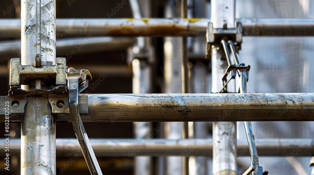 Scaffolding clamps and poles, close-up, detailed connections, clear ...