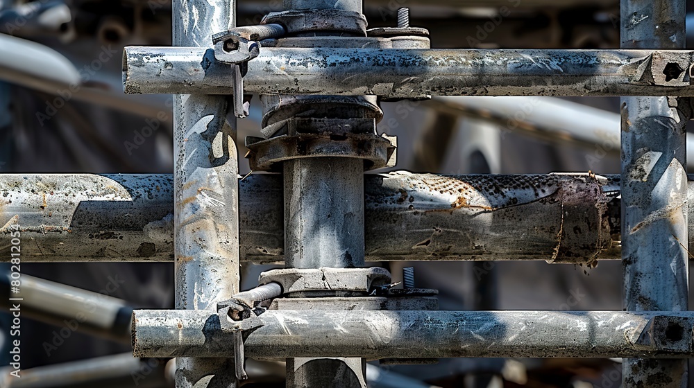 Scaffolding clamps and poles, close-up, detailed connections, clear ...