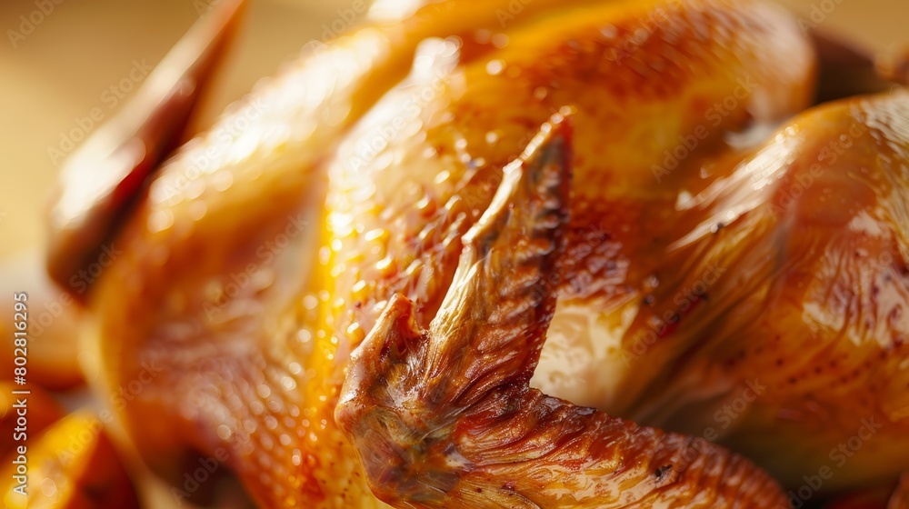 Gourmet golden brown turkey featured in close-up, highlighting the ...