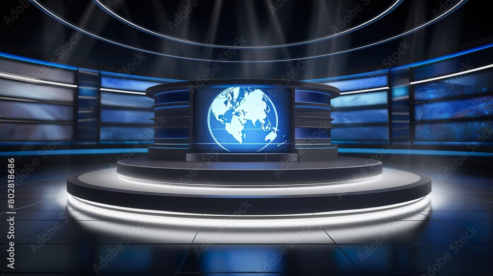 3D Virtual TV Studio News, News studio. News room. Background for ...