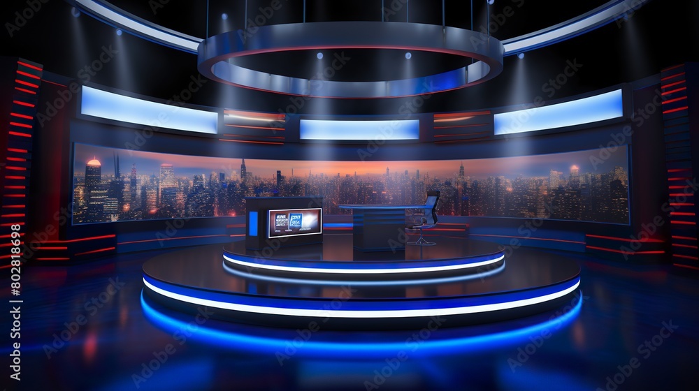 3D Virtual TV Studio News, News studio. News room. Background for ...